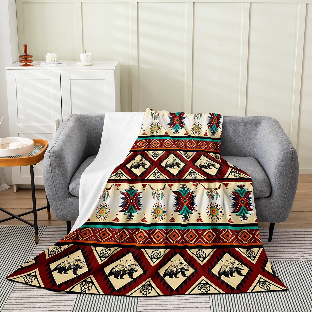 YST Black Bear Flannel Blanket Exotic Bull Skull Western Throw Blanket ...