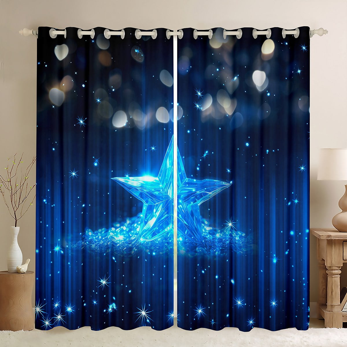 YST Black and Blue Curtains Girls Boys Ombre Glitter Window Curtains ...