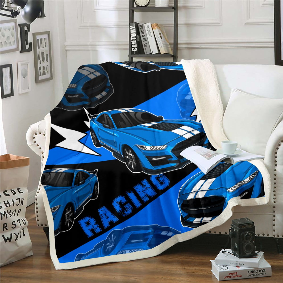 Black Blue Race Car Throw Blanket Sports Car Blanket Bedroom Decor ...
