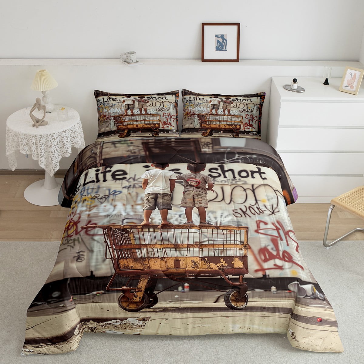 YST Black Boys Bedding Colorful Graffiti Culture Comforter Set Black ...