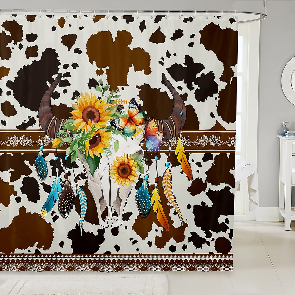 Black Brown Cowhide Shower Curtain Sugar Skull Bathroom Curtains,Wild ...