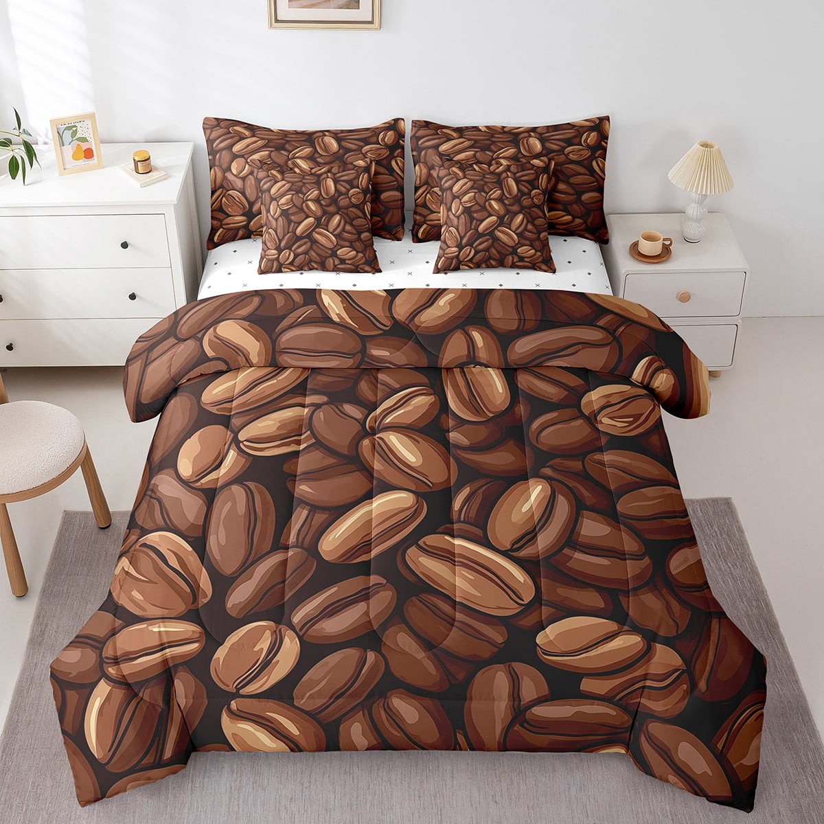 YST Black And Brown Queen Comforter Set 7 Piece Coffee Bean Bedding ...