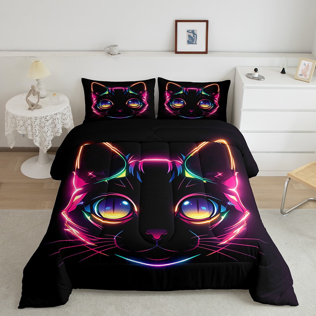 Erosebridal Black Cat Comforter Set Queen Cartoon Pet Cat Bedding Set ...