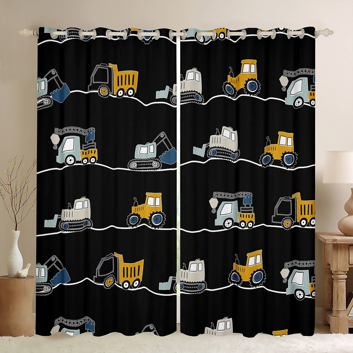 Erosebridal Black Construction Curtains,Truck Curtains Blackout Tractor ...