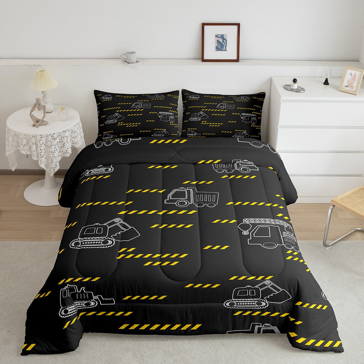 YST Black Construction Truck Comforter Set Full Tractor Bedding Set ...