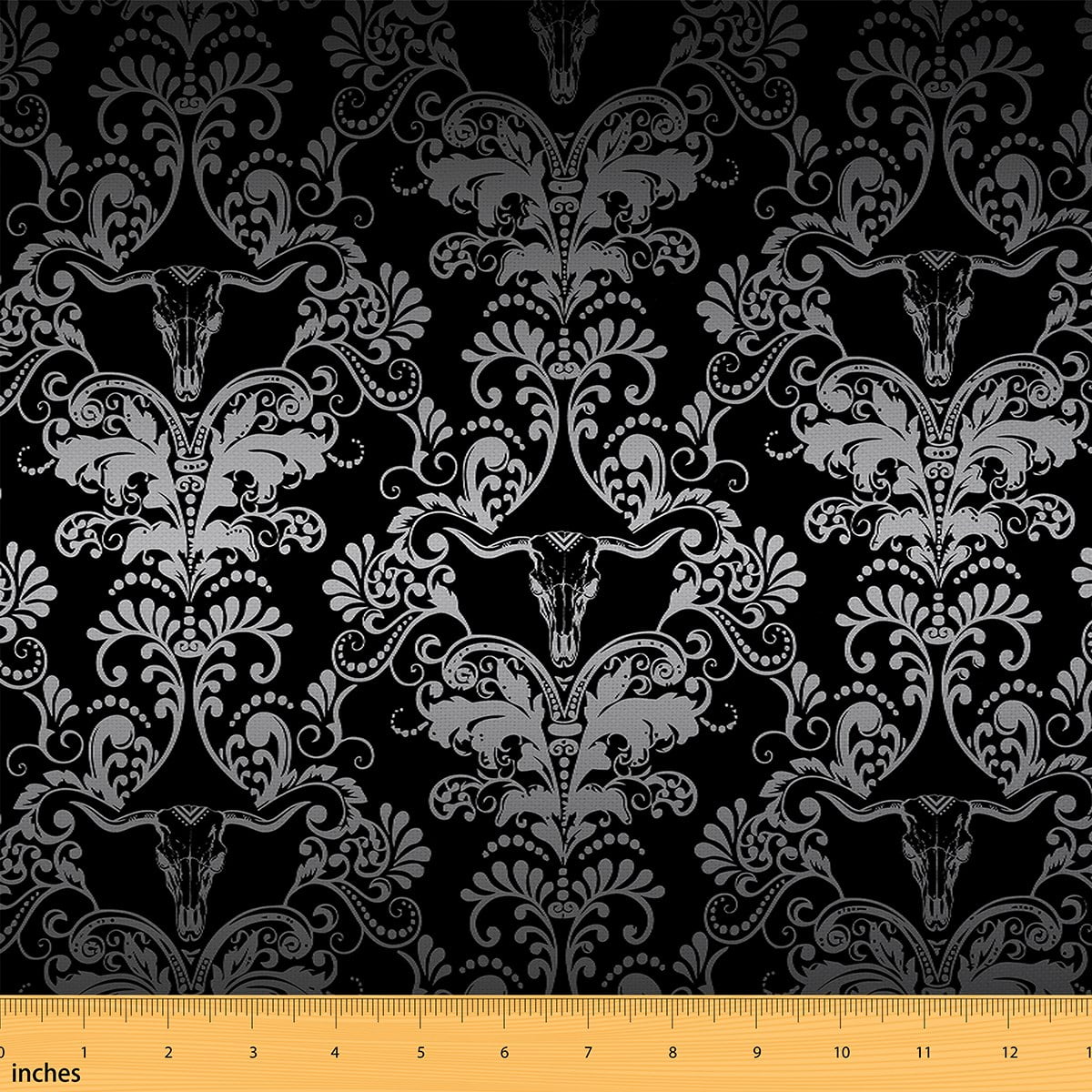 Black Damask Fabric By The Yard,Gothic Cow Damask Upholstery Fabric for ...