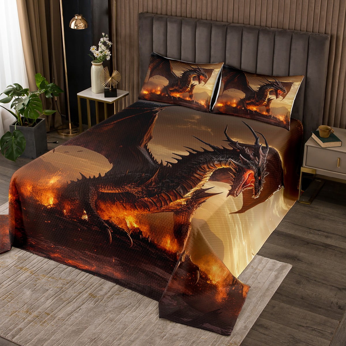 Erosebridal Black Dragon Bedspread Queen Size Adult Quilt Set ...