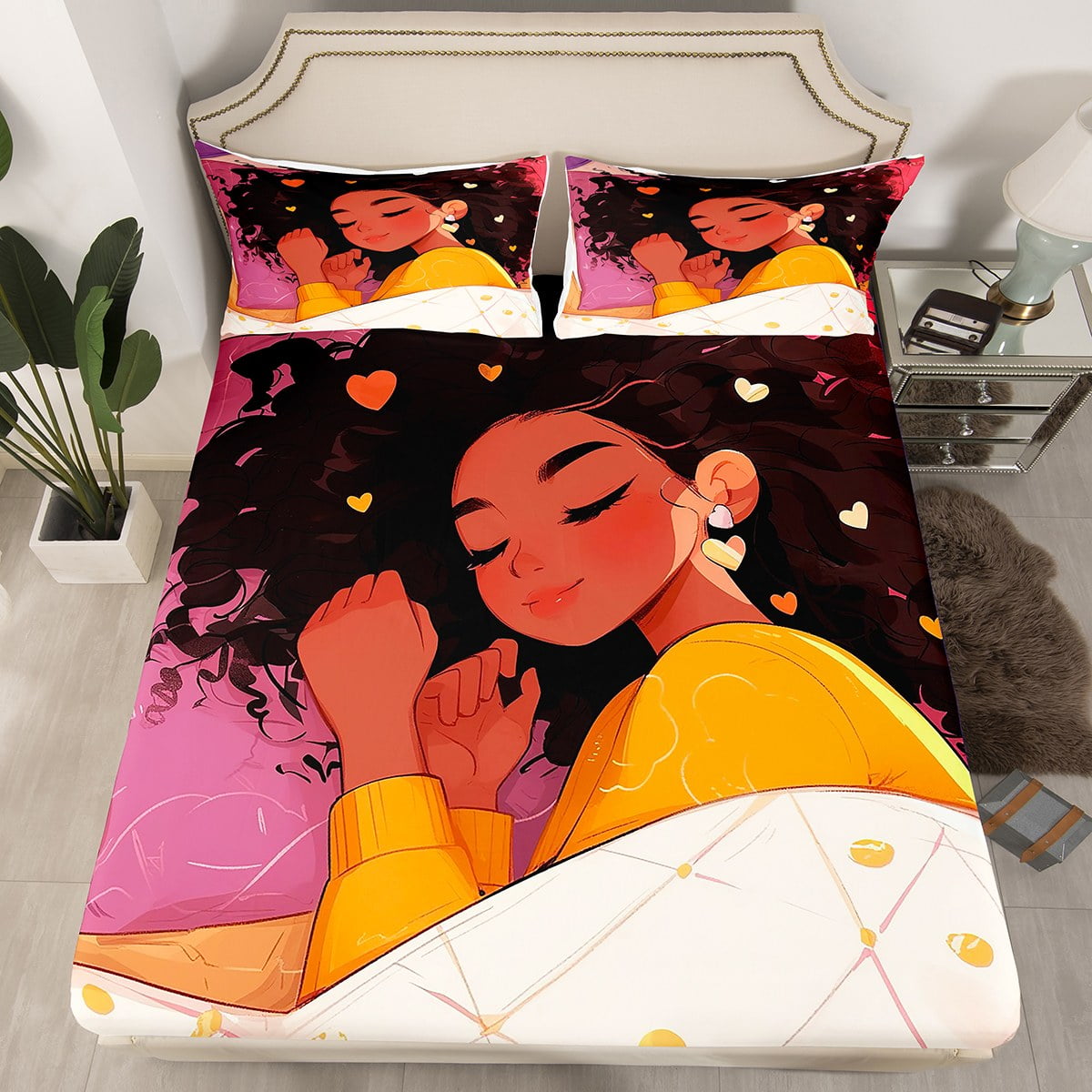 YST Black Girl Bed Sheets Black Women Fitted Sheet Twin Size, Rainbow ...