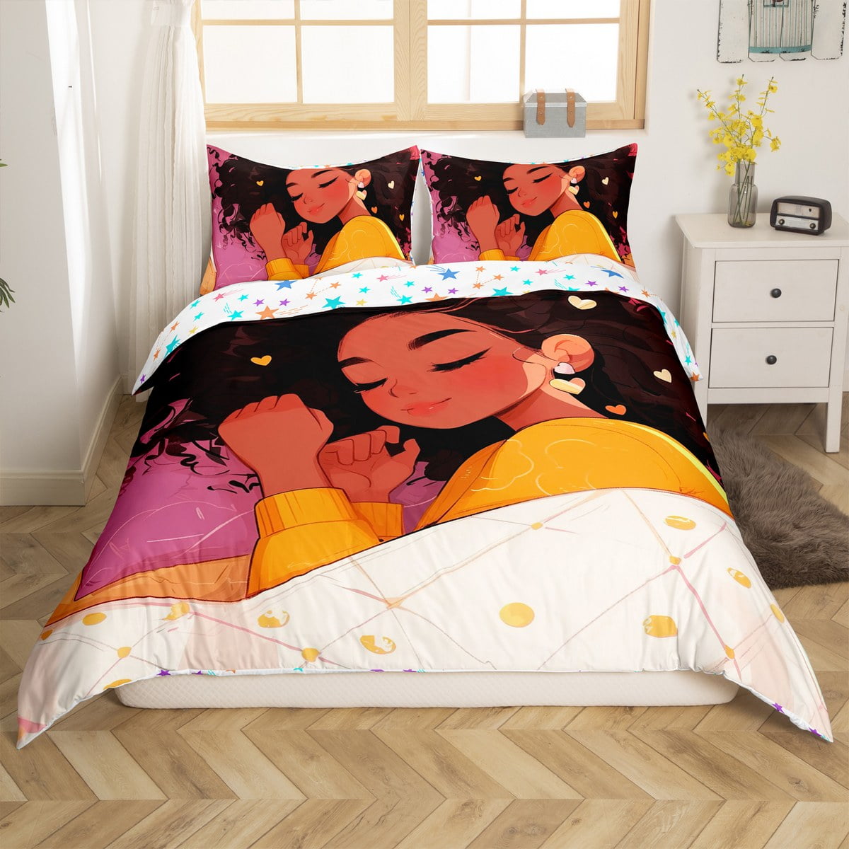 YST Black Girl Duvet Cover Full Black Women Full Bedding Set, Rainbow ...