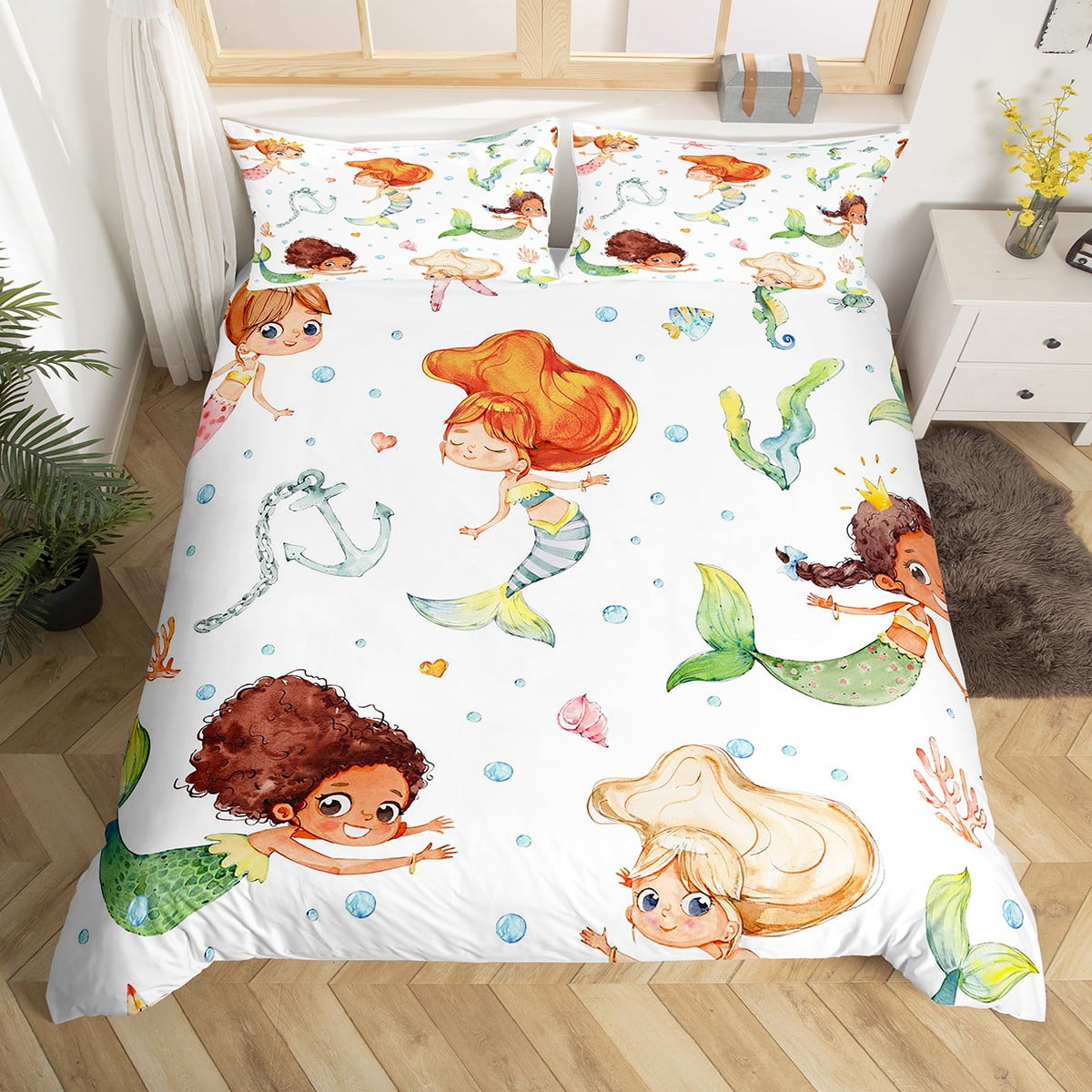 Erosebridal Black Duvet Cover Twin Kawaii Mermaid Bedding Set Green ...