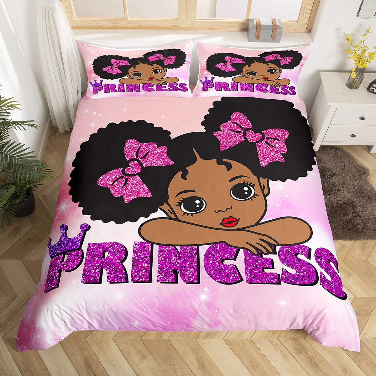 YST Black Girl Princess Bed Set Kids Cute Duvet Cover for Girls Bedroom ...
