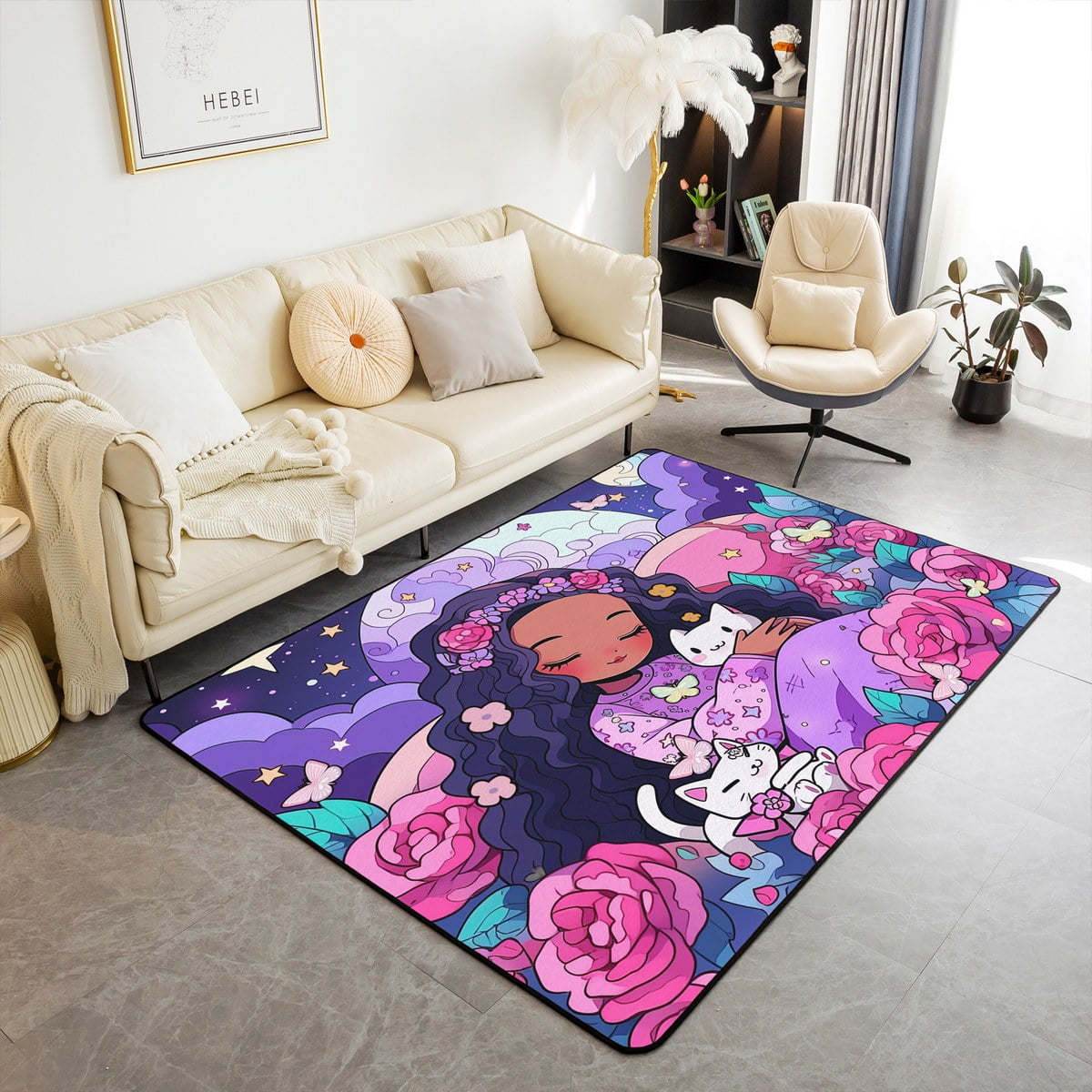 Erosebridal Black Area Rug Afro 5x7 Rug ,Cat Flowers American African ...
