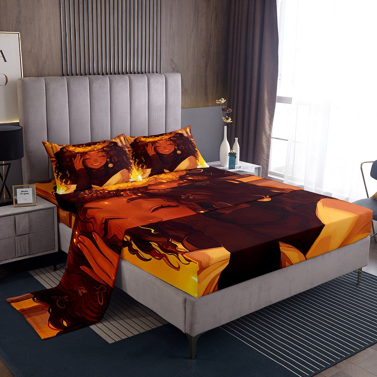 YST Black Girls Magical Bed Sheets, African Style American Girl Sheet ...