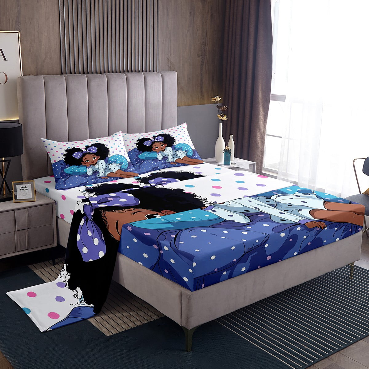 Erosebridal Black Sheet Set Queen Size Cute African American Black Bed ...