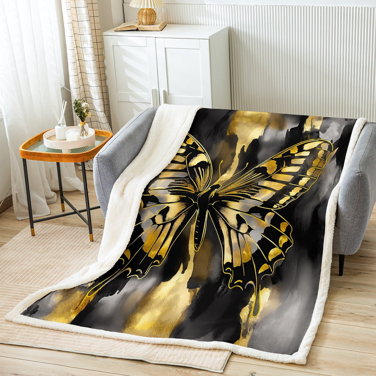 YST Black and Gold Throw Blanket for Couch Watercolor Marble Fleece ...