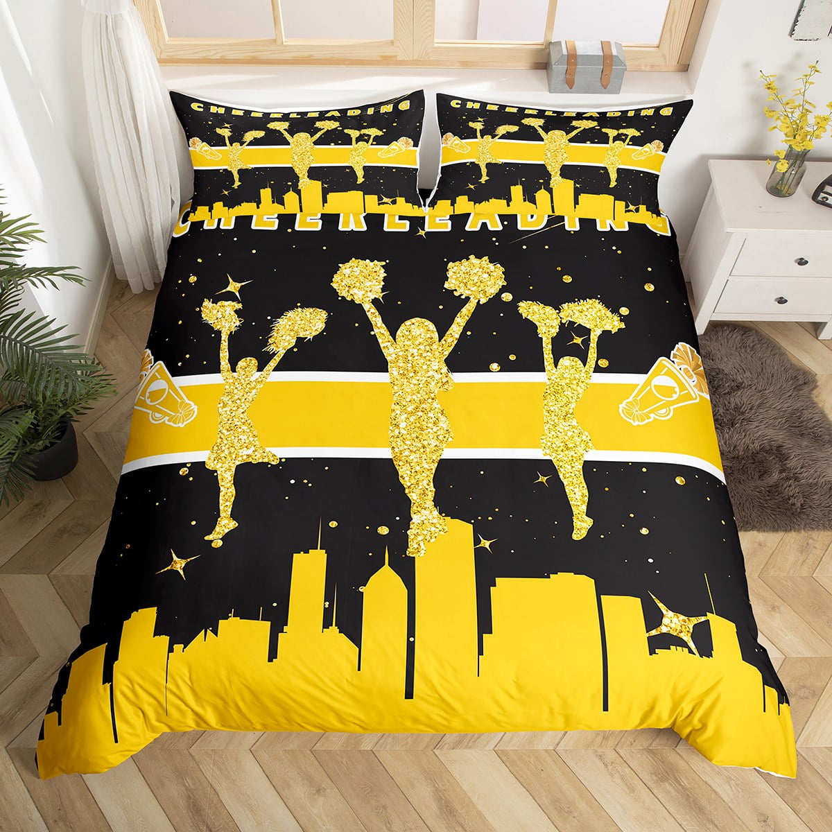 Erosebridal Black Gold Comforter Cover Cheerleader Bed Set, Little ...