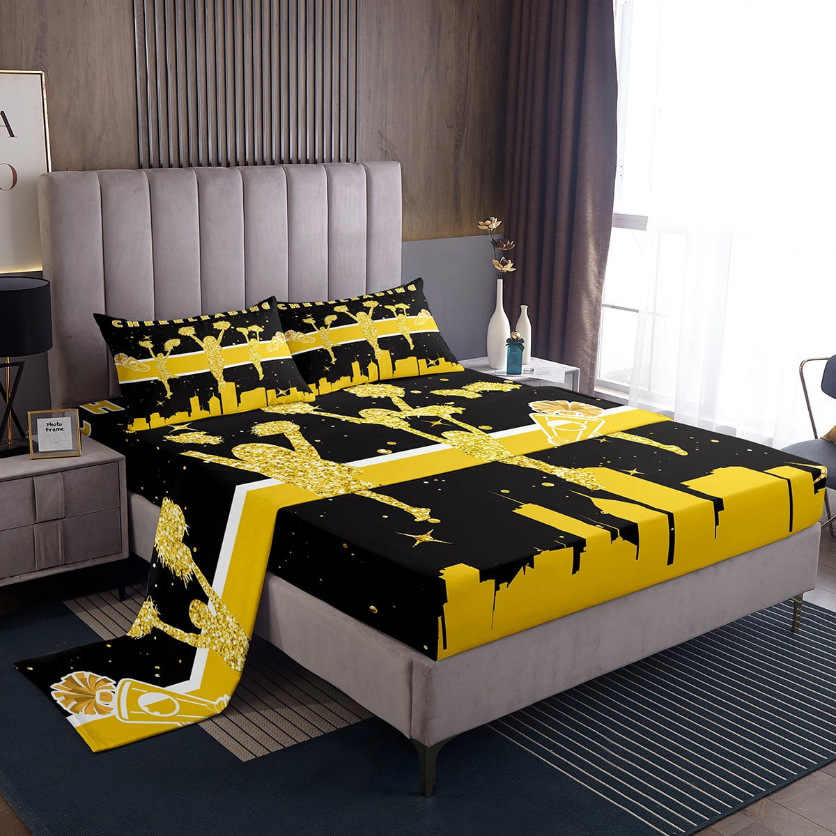 YST Black Gold Toddler Queen Sheets Cheerleader Bed Set, Little Kids ...