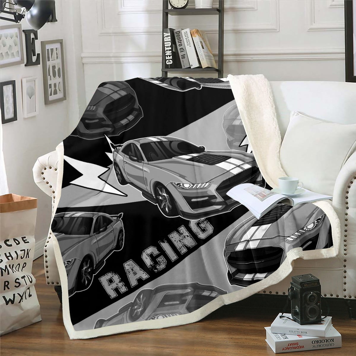 Black Gray Race Car Throw Blanket Sports Car Blanket,Race Car Living ...