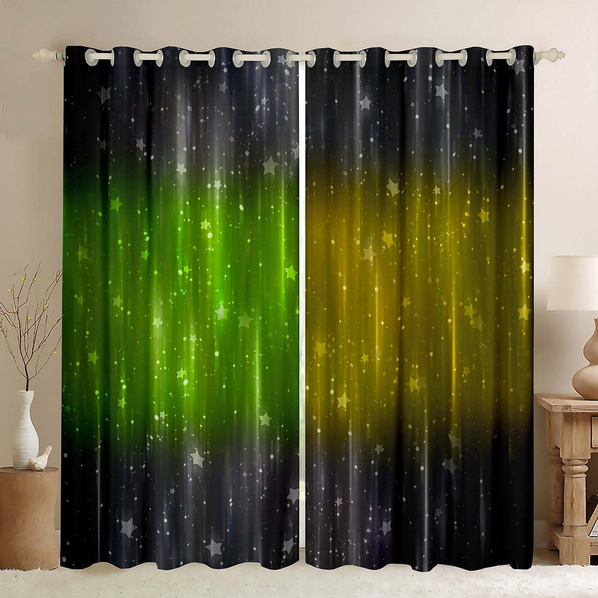 YST Black and Green Yellow Blackout Curtains Aesthetic Gradient ...