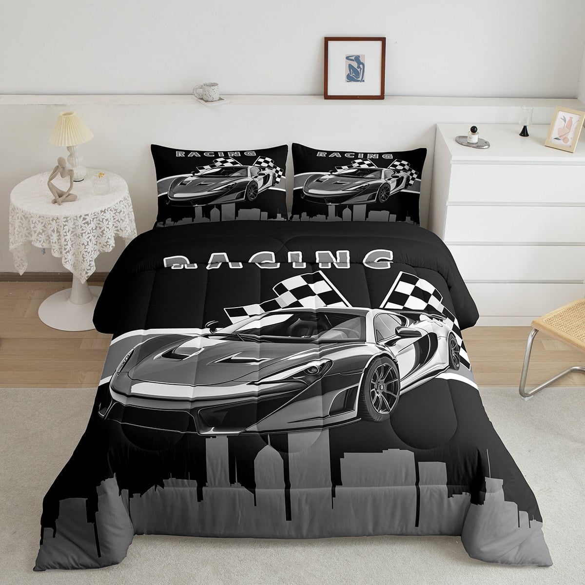 Erosebridal Black Grey Bedding Twin Racing Car Comforter Set Teens ...