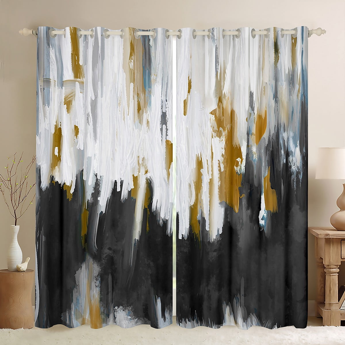 Erosebridal Black Grey Blackout Curtains Brush Strokes Oil Painting ...