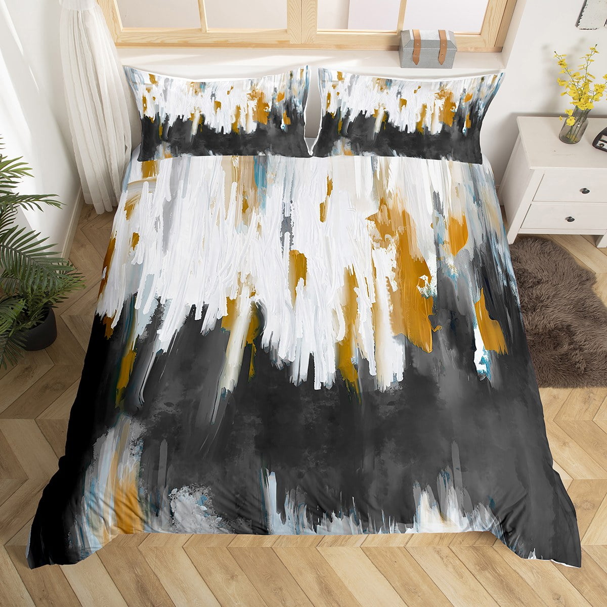 YST Black Grey Duvet Cover Queen Brush Strokes Oil Painting Bedding ...