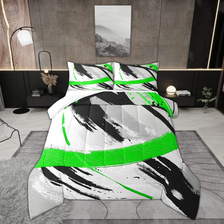 Black Grey Green Bedding Queen Size Brush Strokes Oil Painting ...