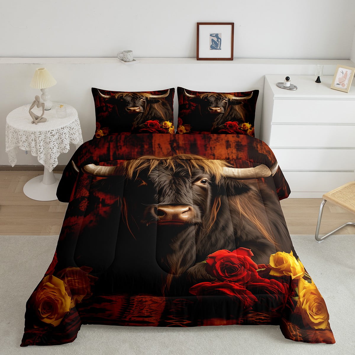 YST Black Highland Cow Bedding Sets King For Kids Boys Girls Cattle ...