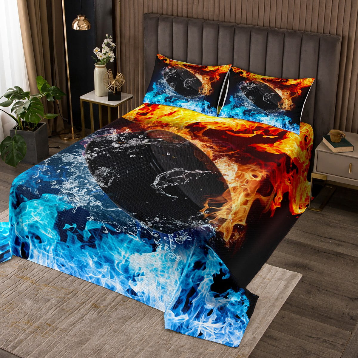 Erosebridal Black Ice Hockey Coverlet King Size Fire and Ice Bedding ...