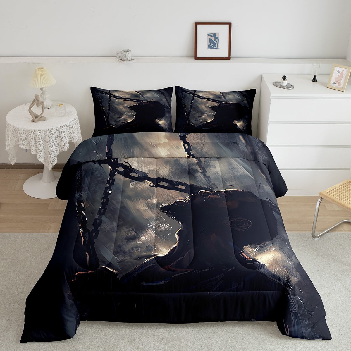 Black King Size Comforter Set Prison Jail Bars Bedding Set, Iron Chain ...