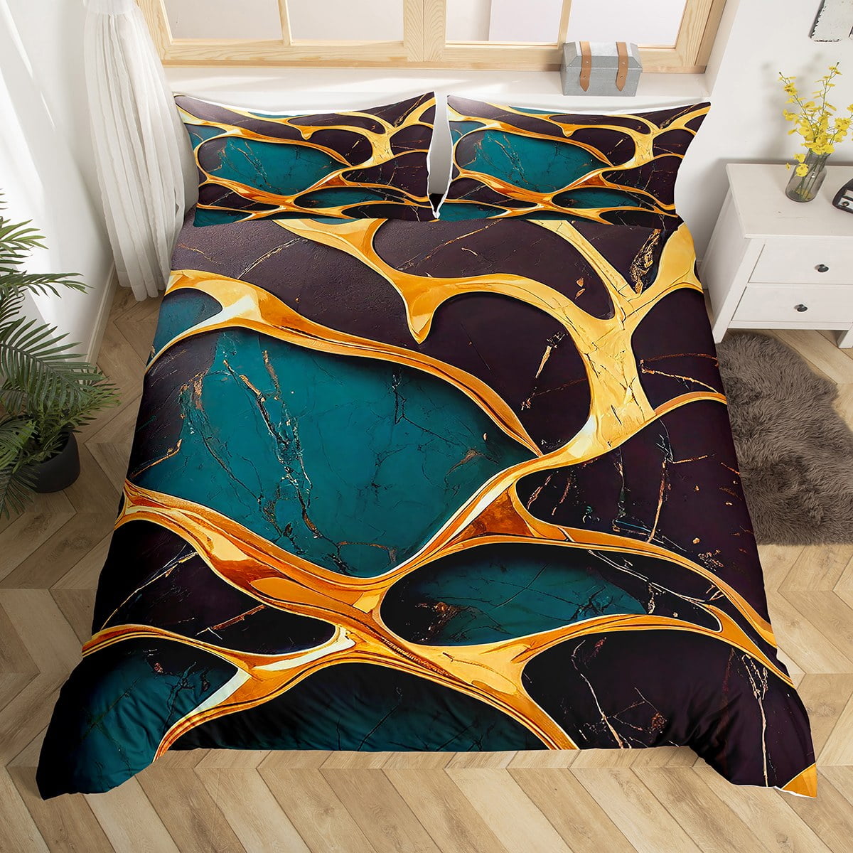 YST Black Marble Bed Set Watercolor Abstract Duvet Cover, Luxurious ...