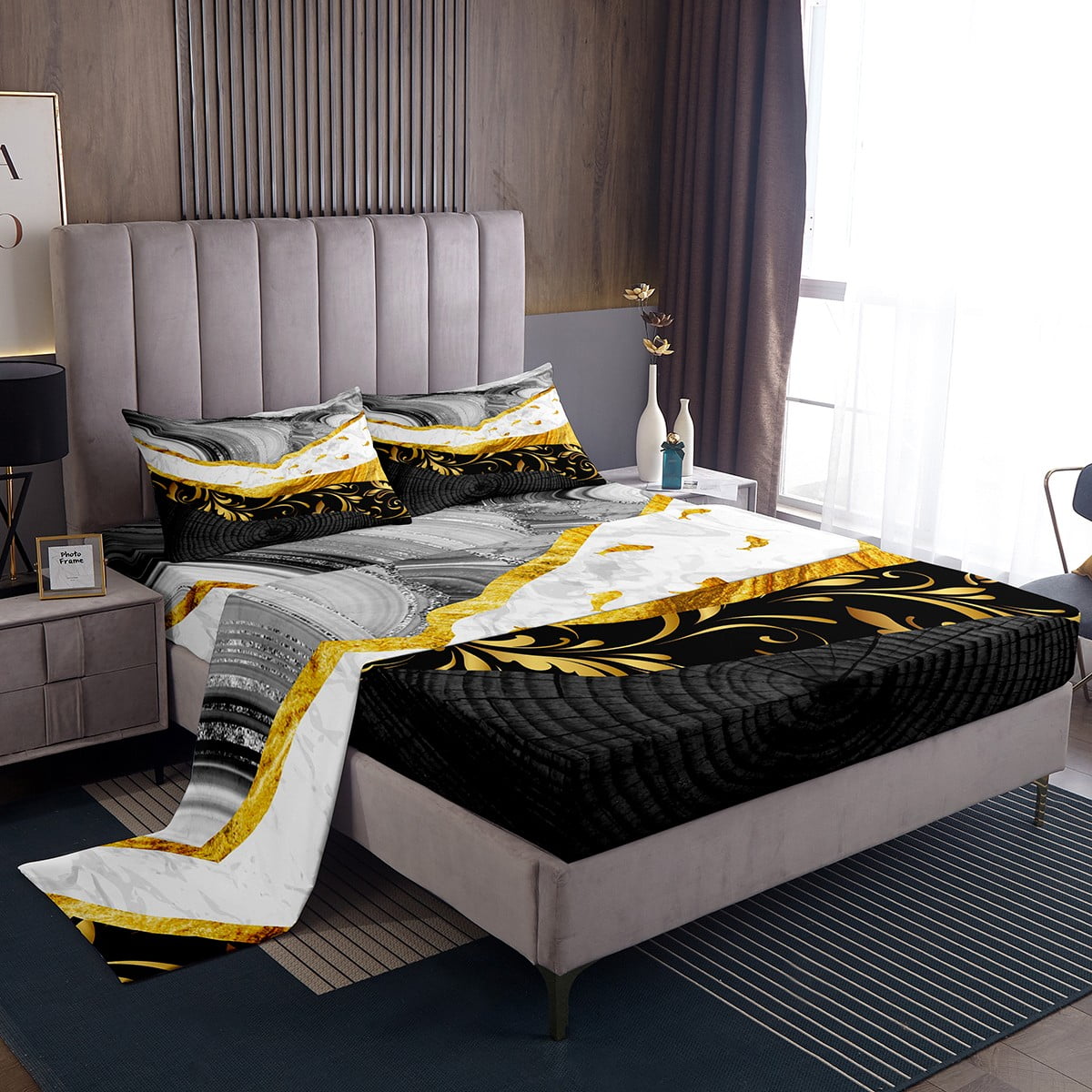 Black Marble Bed Sheets Set Full Size Gold Metallic Marble Sheets 4 ...