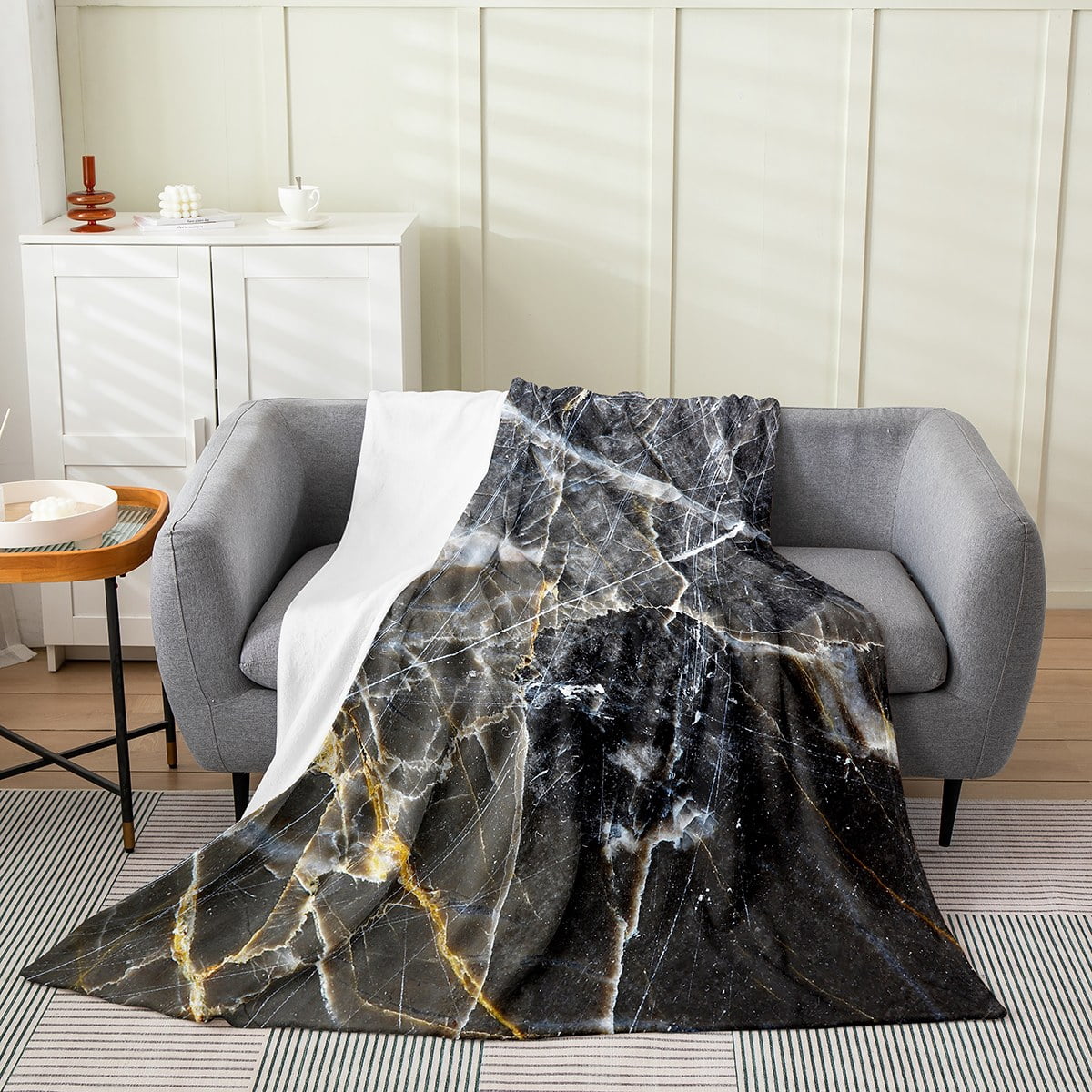 Black Marble Throw Blanket Twin 60x80 inch,White and Gold Marble ...