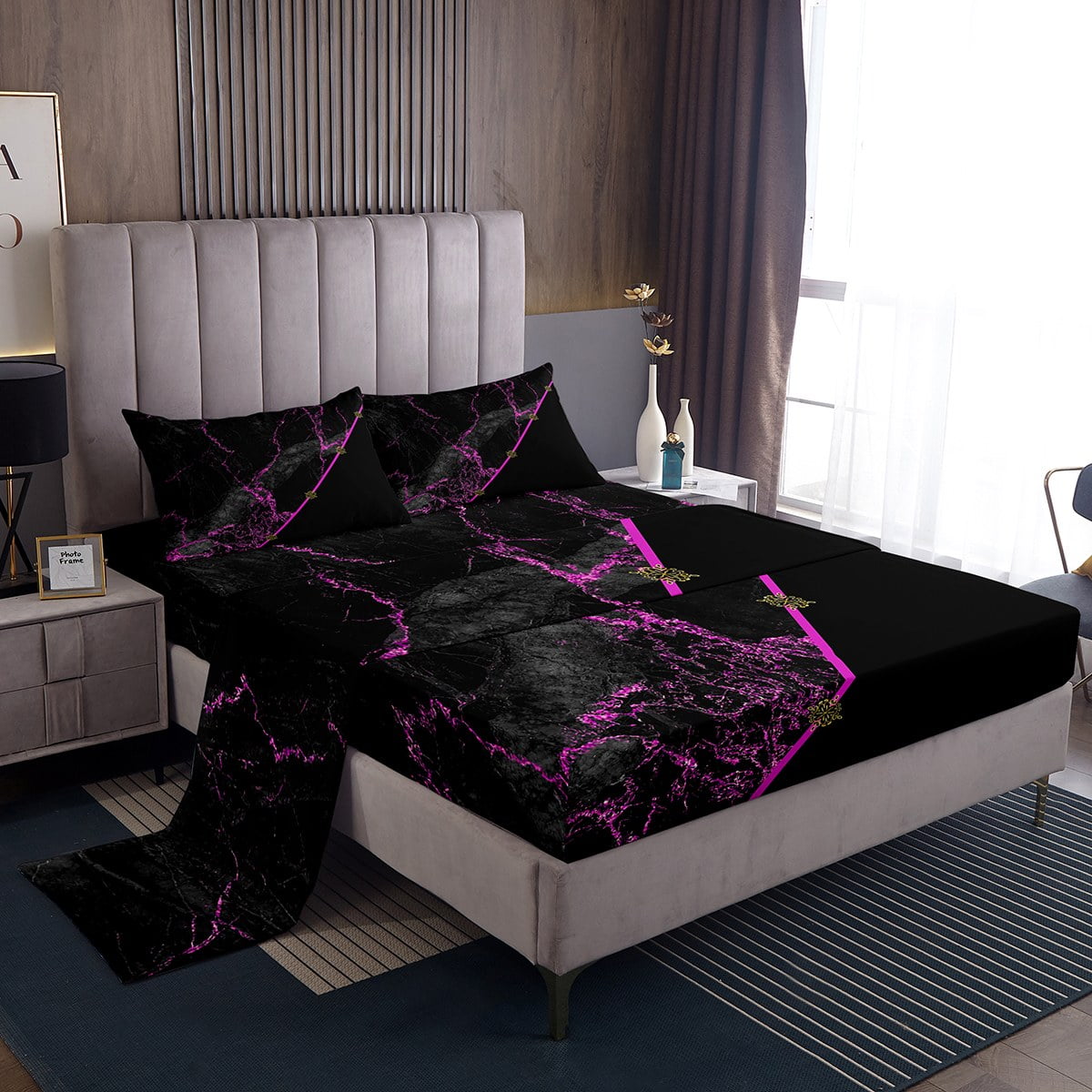 Erosebridal Black Marbling Bed Set Women Pink Tie Dye Bed Sheets Set ...
