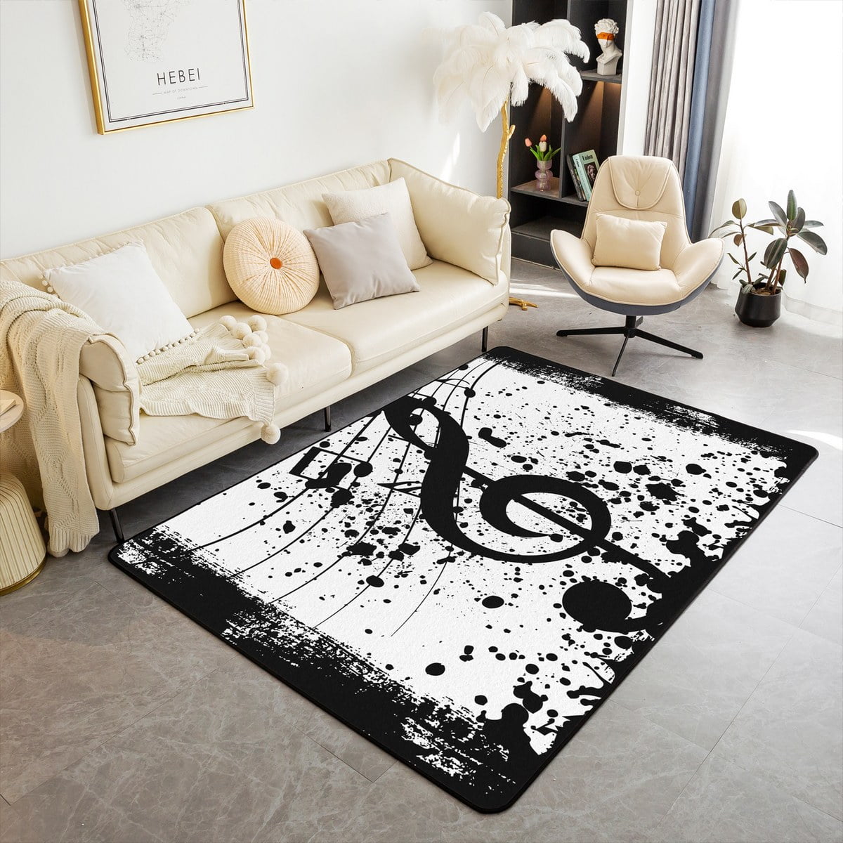 Erosebridal Black Melody Note Area Rug ,Musician Carpet 3x5,Tie Dye ...