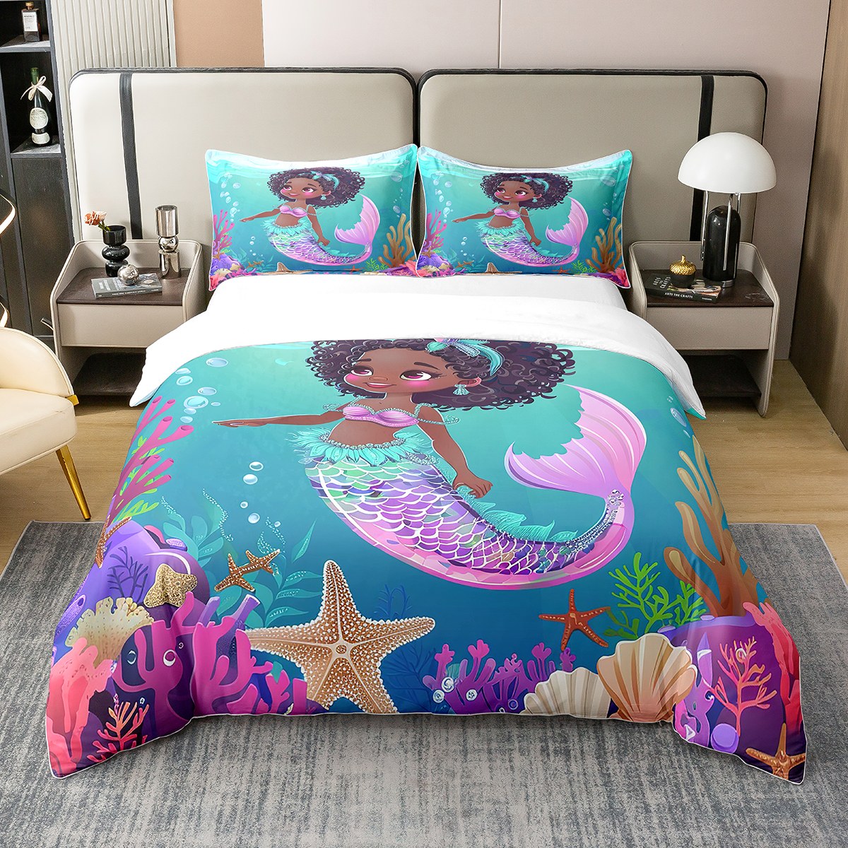 Erosebridal Black Mermaid 100% Cotton Duvet Cover Twin,Coastal Fish ...