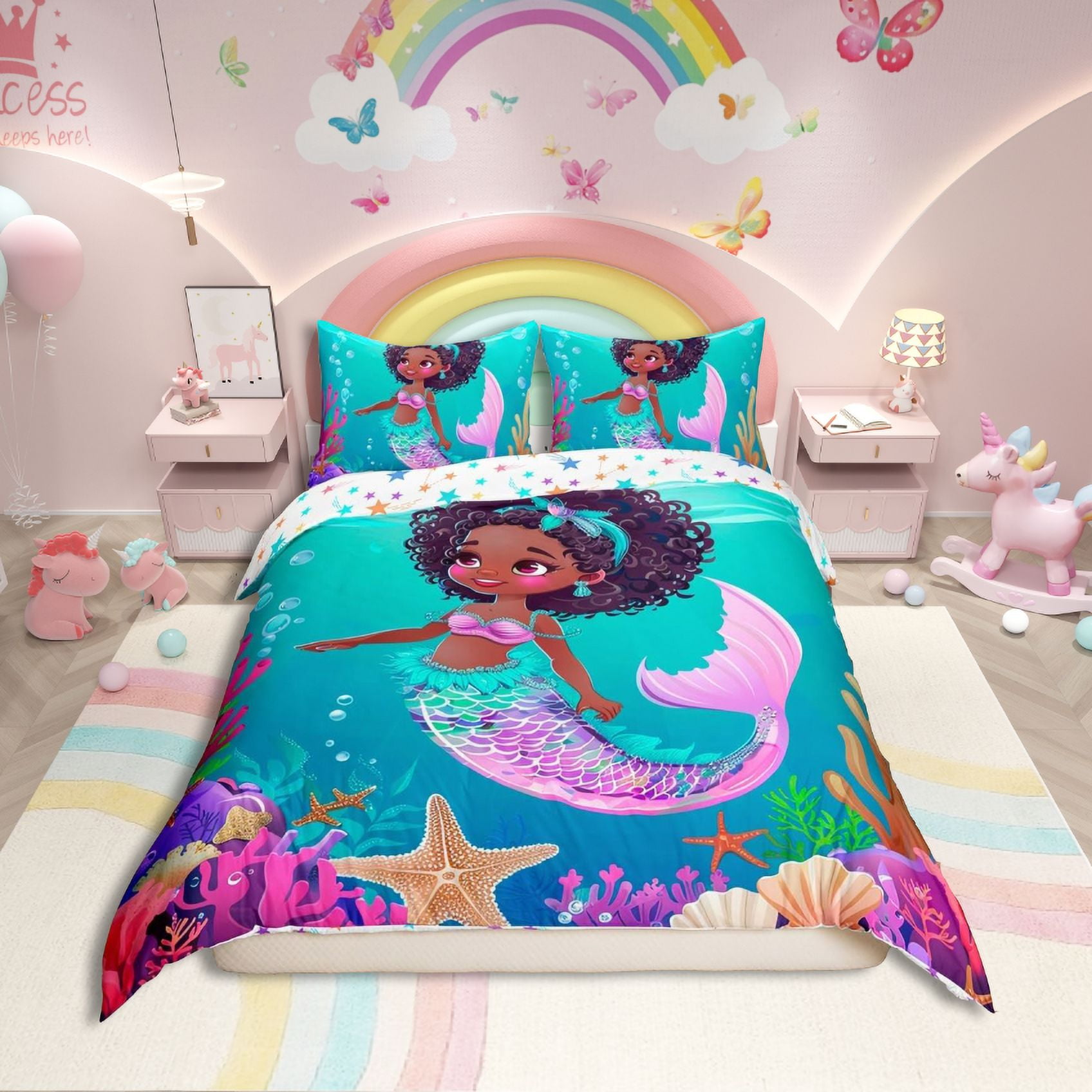 Black Mermaid Comforter Cover Twin Black Princess Bedding Set Cute ...