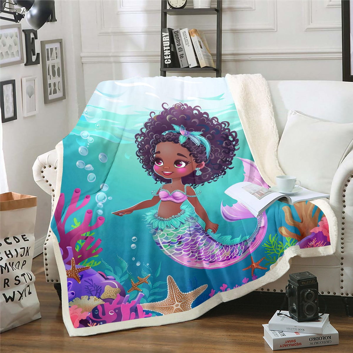 Black Mermaid Throw Blanket 30"X40" Black Princess Fleece Bed Blanket ...
