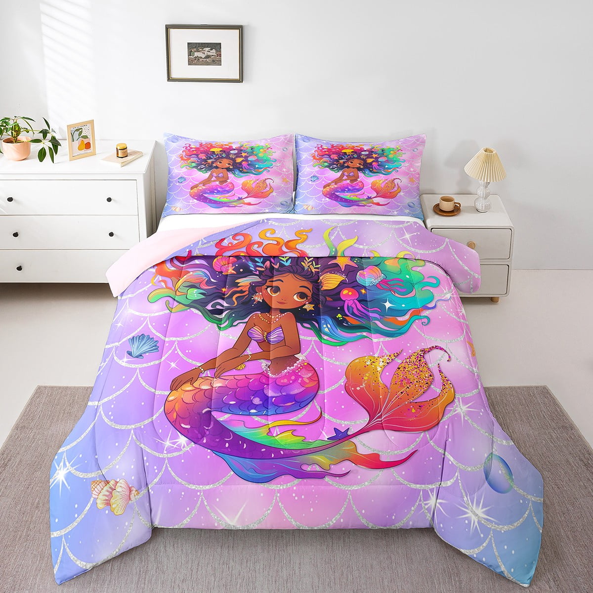 Erosebridal Black Mermaid Twin Comforter Set,Black Bedding Afro Quilt ...