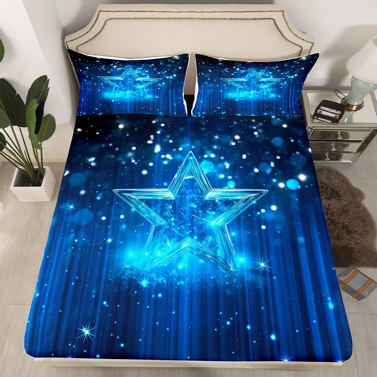 YST Black and Neon Blue Fitted Sheet Twin Ombre Striped Bedding Set for ...