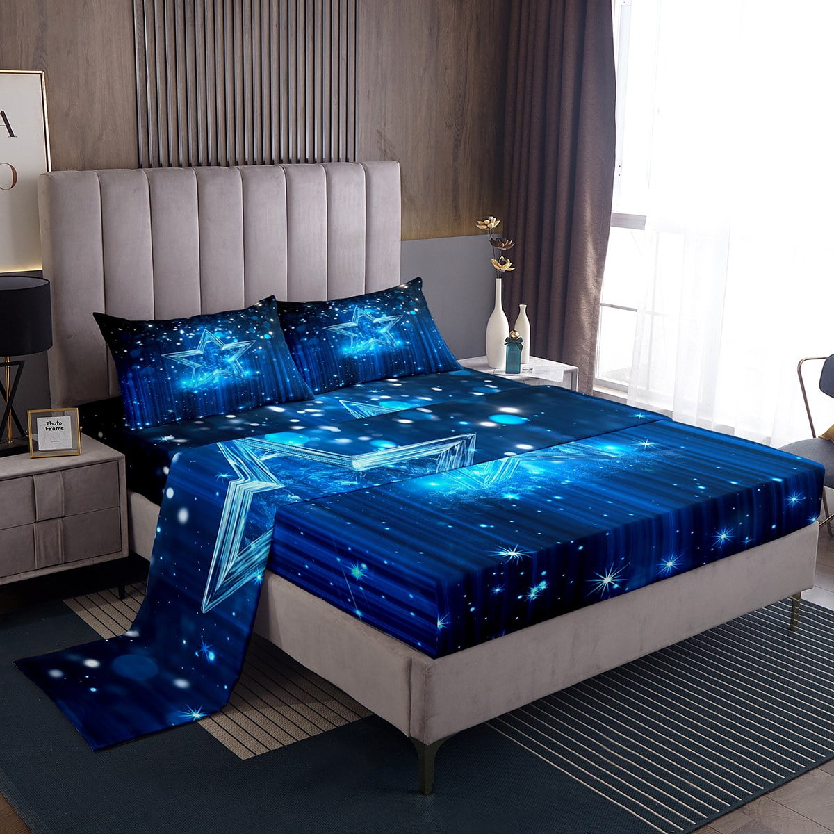 YST Black and Neon Blue Sheets Twin Ombre Striped Bedding Set for Teen ...