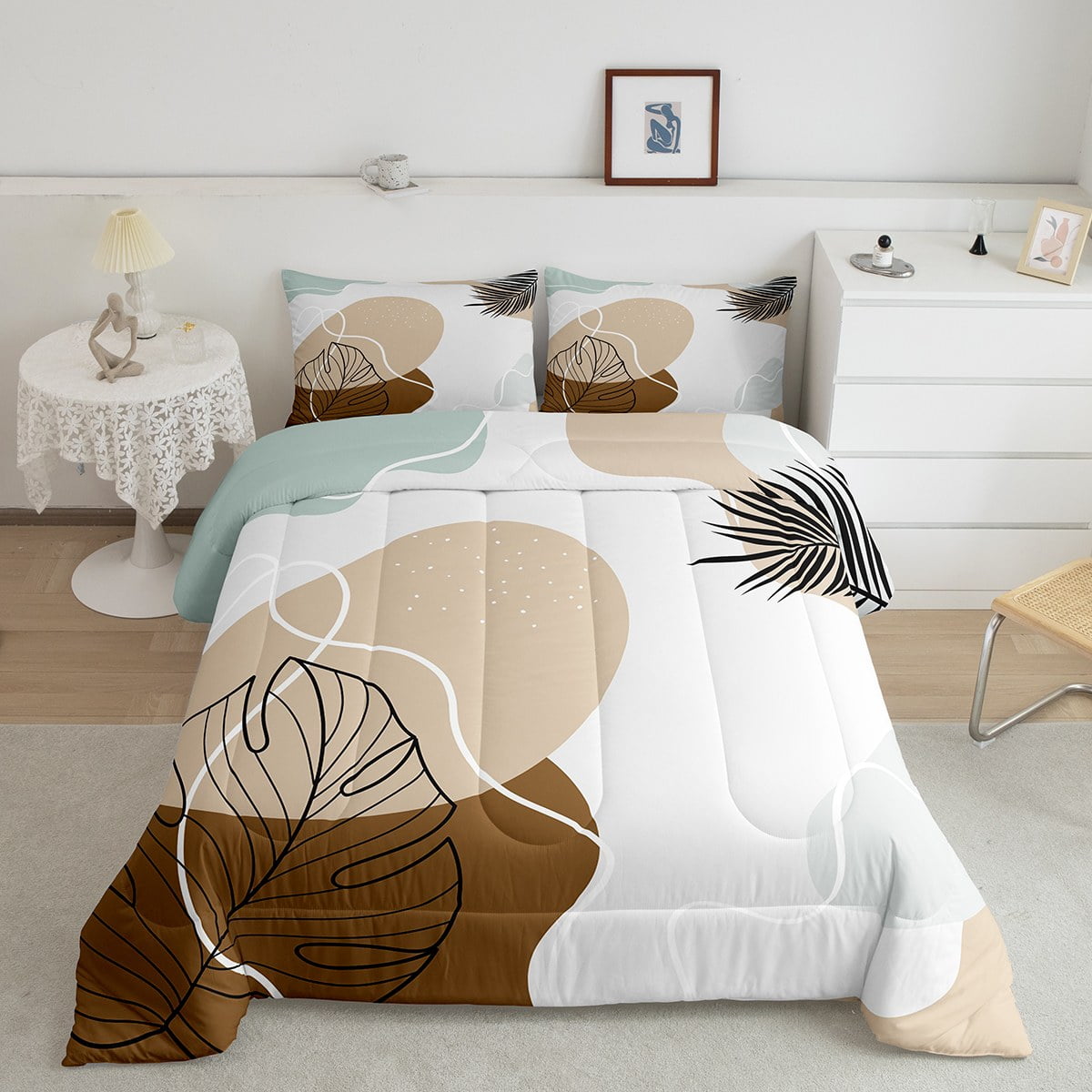 YST Black Palm Leaves Bedding Set Boho Tropical Botanical Comforter Set ...