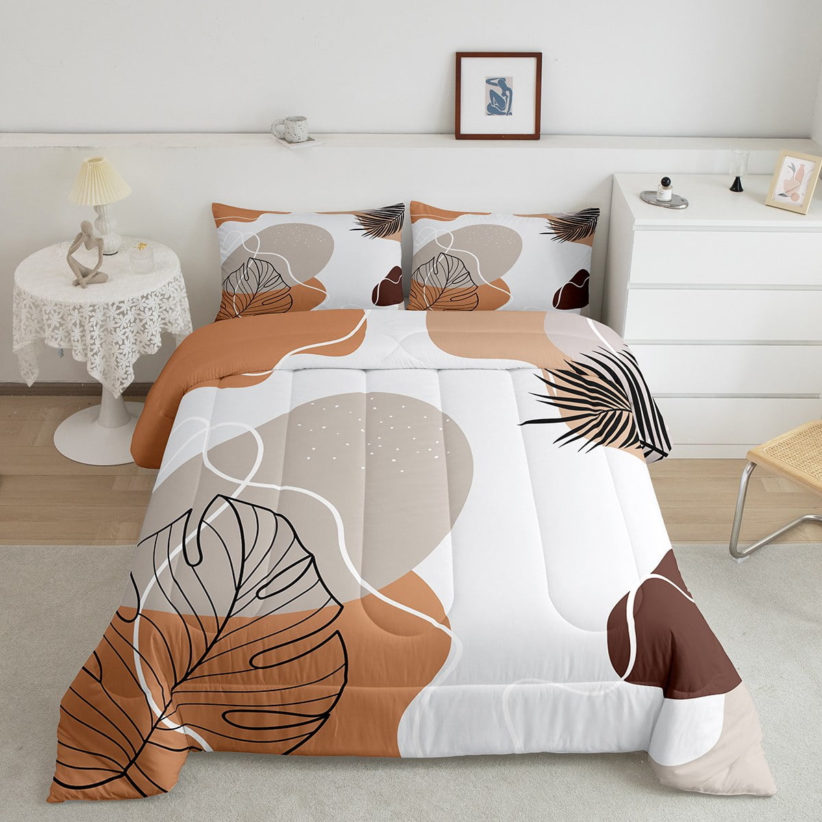 Black Palm Tree Leaves Quilt Set King Tropical Botanical Comforter Set ...