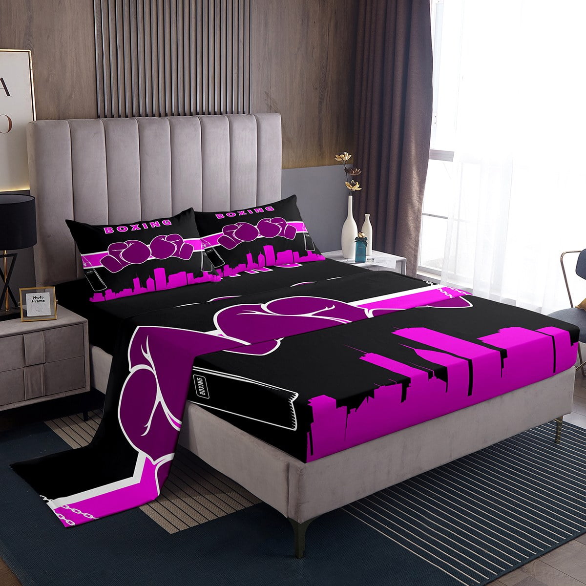 Yst Black Pink Bed Sheets Set For Girls Boxing Full Size Sheet Sets Extreme Sports Sheets Pink