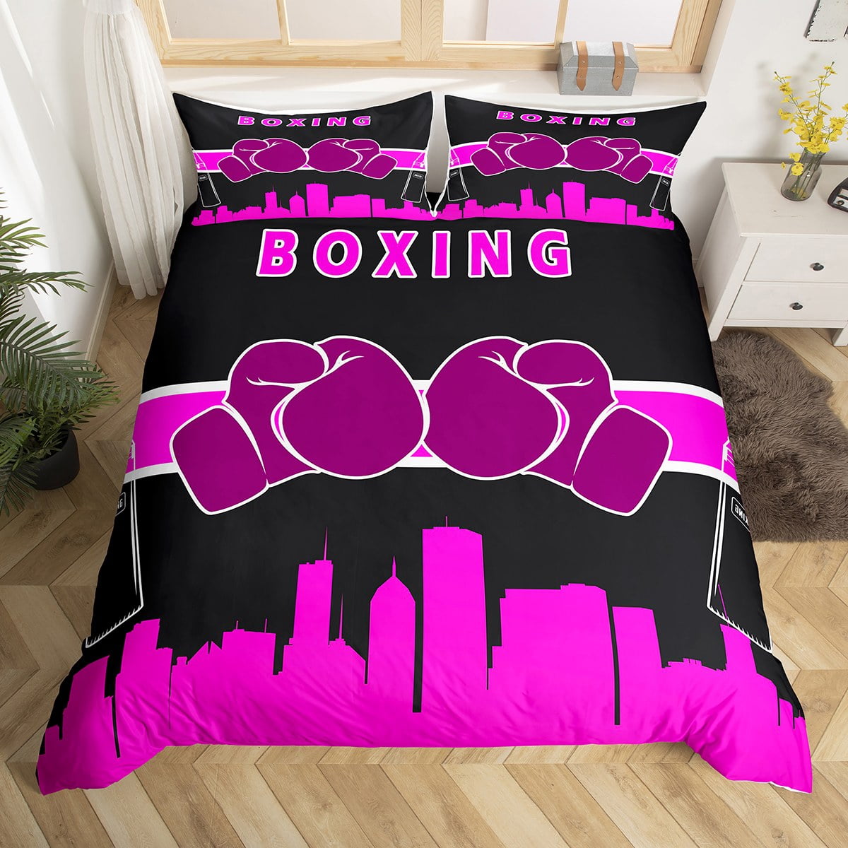 YST Black Pink Bedding Set Twin for Girls Boxing Comforter Cover ...