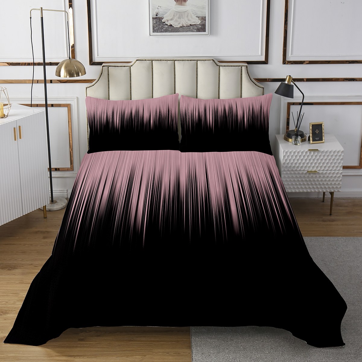 Black Pink Bedspread Queen Size Gradient Aesthetic Quilt Set ...