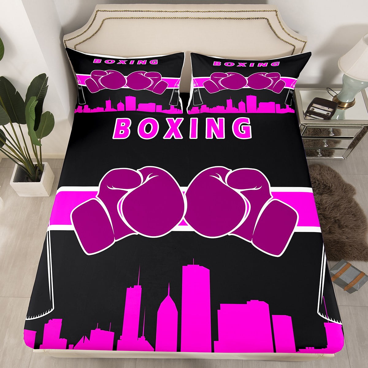 Erosebridal Black Pink Queen Sheets Boxing Bed Sheets, Extreme Sports ...