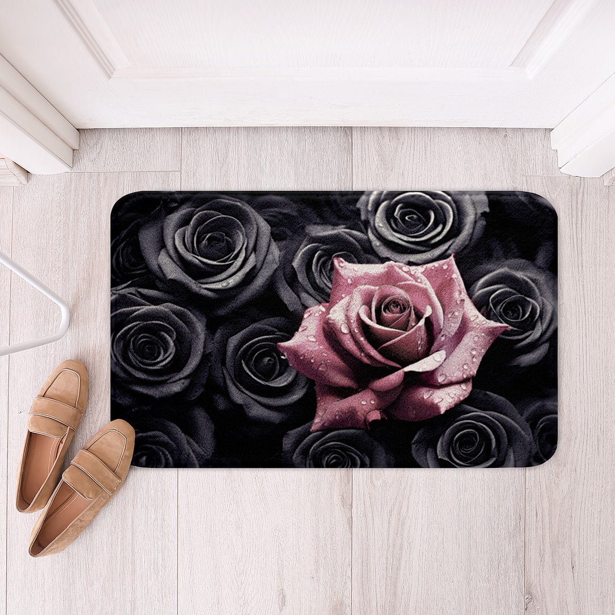 Erosebridal Black and Pink Rose Bath Rugs Romantic Flowers Bathroom ...