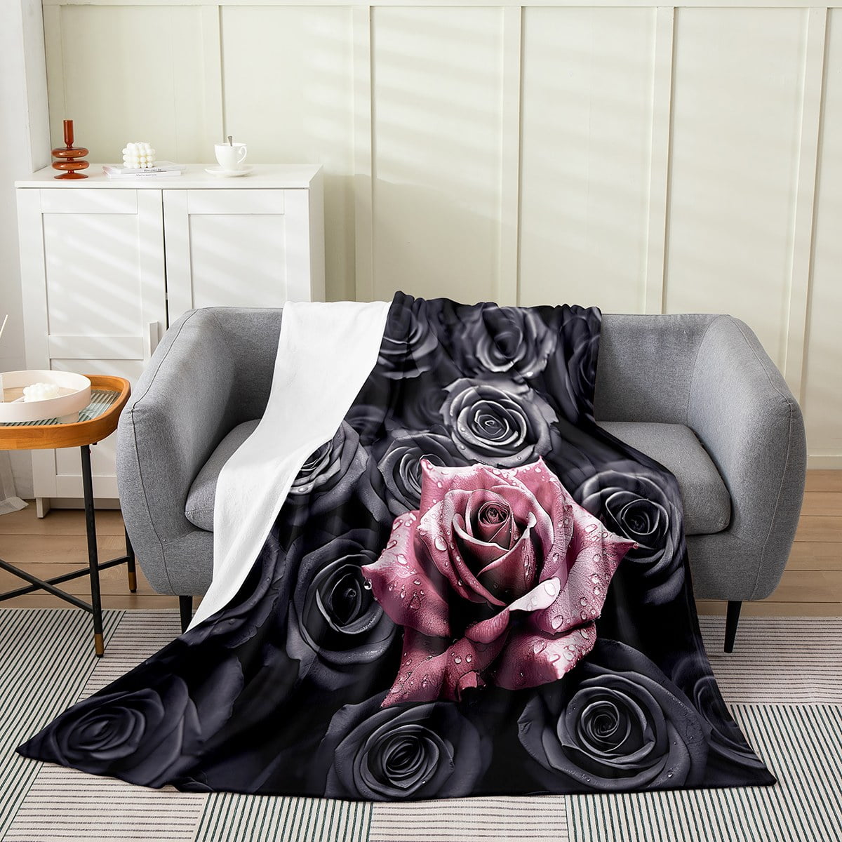 Black Pink Rose Throw Blanket 30x40 Romantic Floral Blanket,3D Roses ...