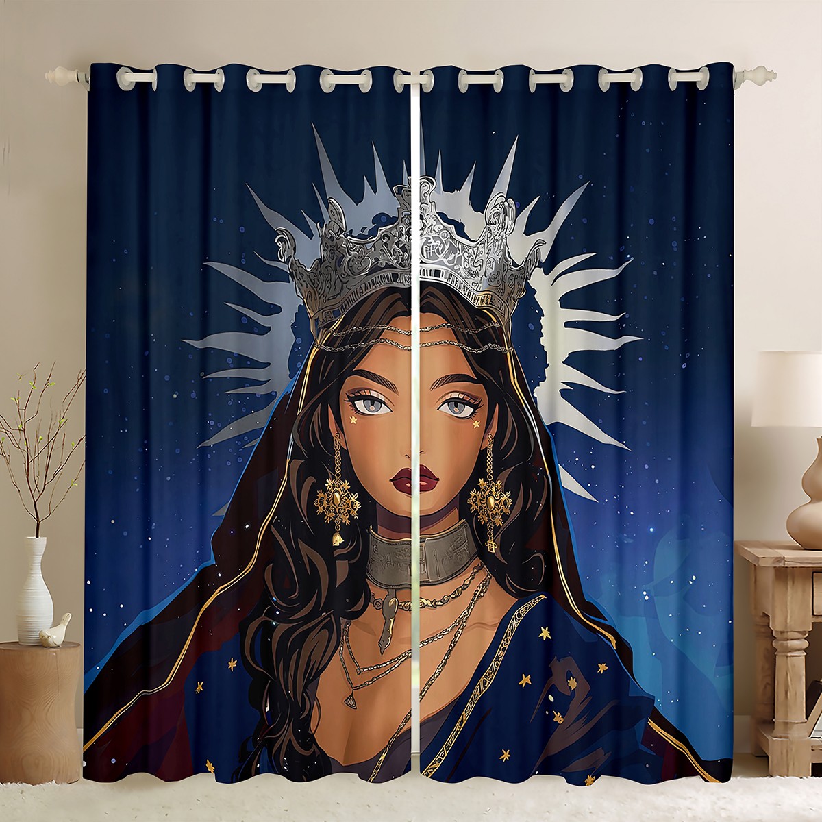 YST Black Princess Girl Curtains Crown Afro-Girl Blackout Curtains For ...